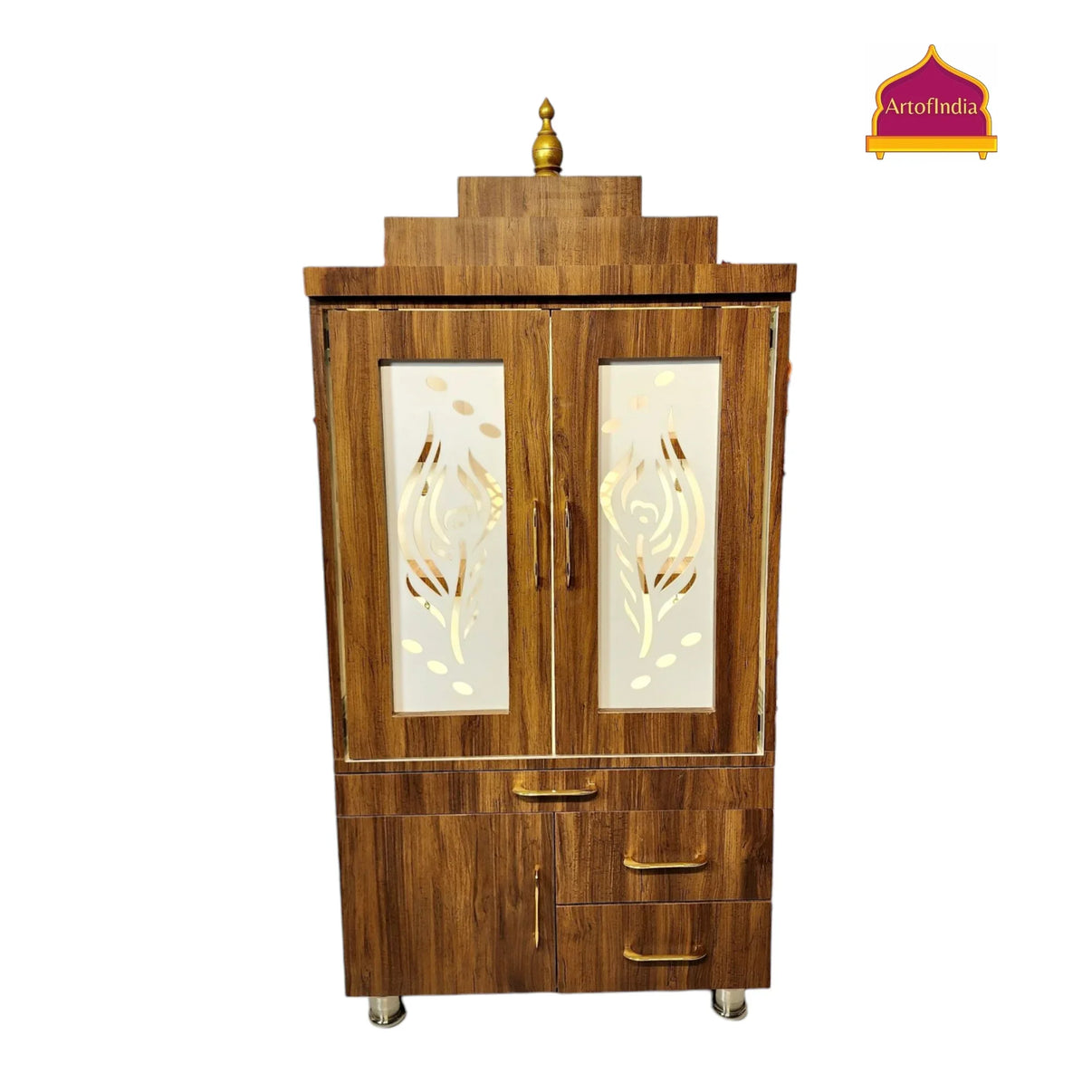 ARTOFINDIA Elegant Brown Wooden Mandir (Om, shubh labh Design) & Side ...